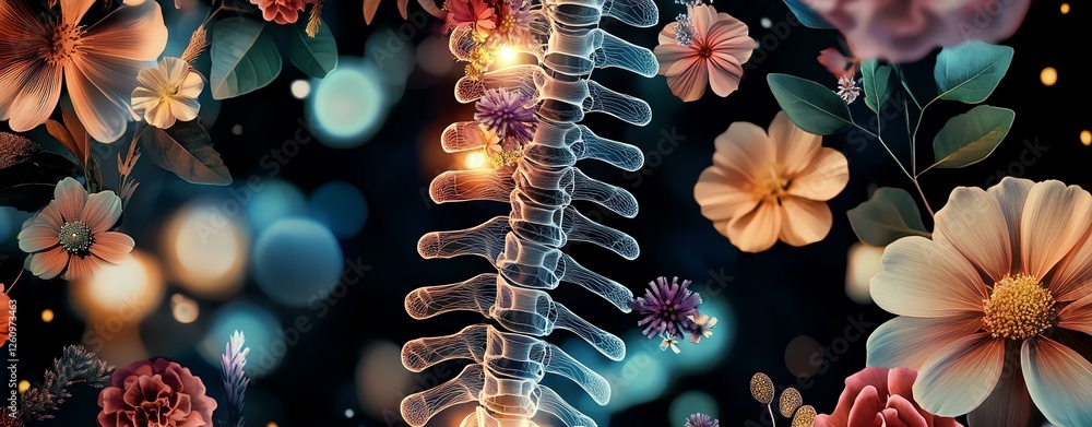 A vibrant depiction of a human spine and flowers. Stock Illustration ...