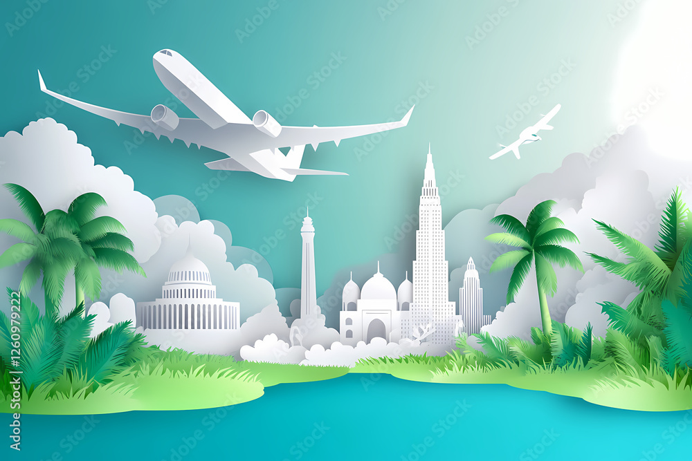 Paper Airplane Dreams: A whimsical papercraft illustration depicting a ...