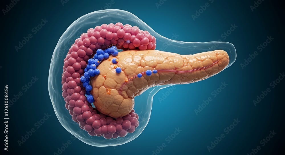 Medical 3D visualization of pancreatic cellular structure with detailed ...