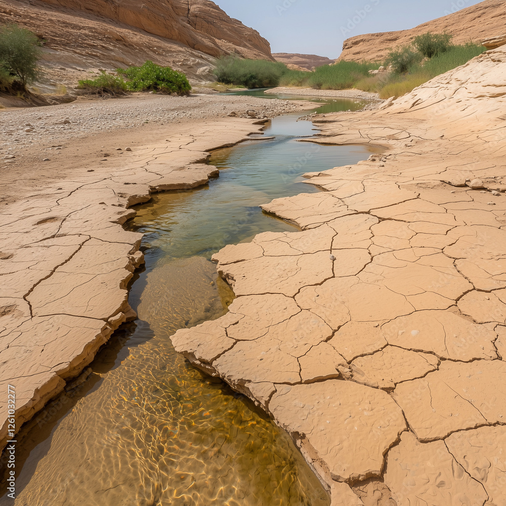 Close-up detail of an Omani desert oasis swimming hole, showcasing the ...