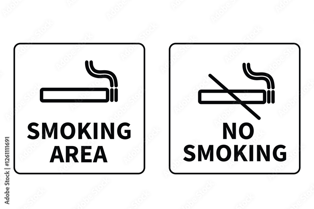 Black and white signage indicating designated smoking and no smoking ...