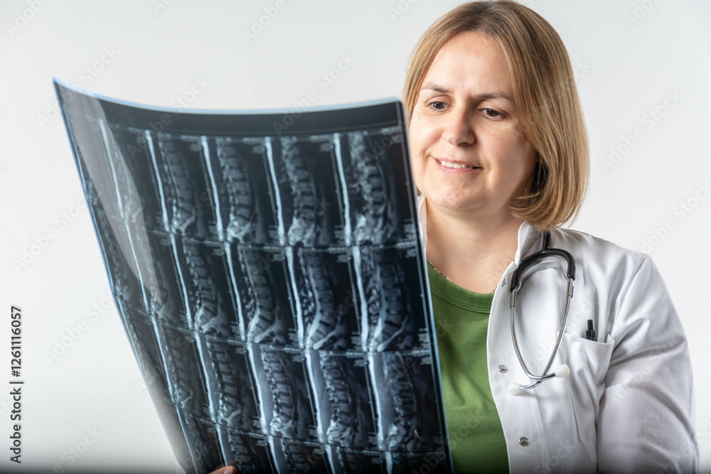 Radiologist doctor examining spinal column by radiography, x-ray and ...