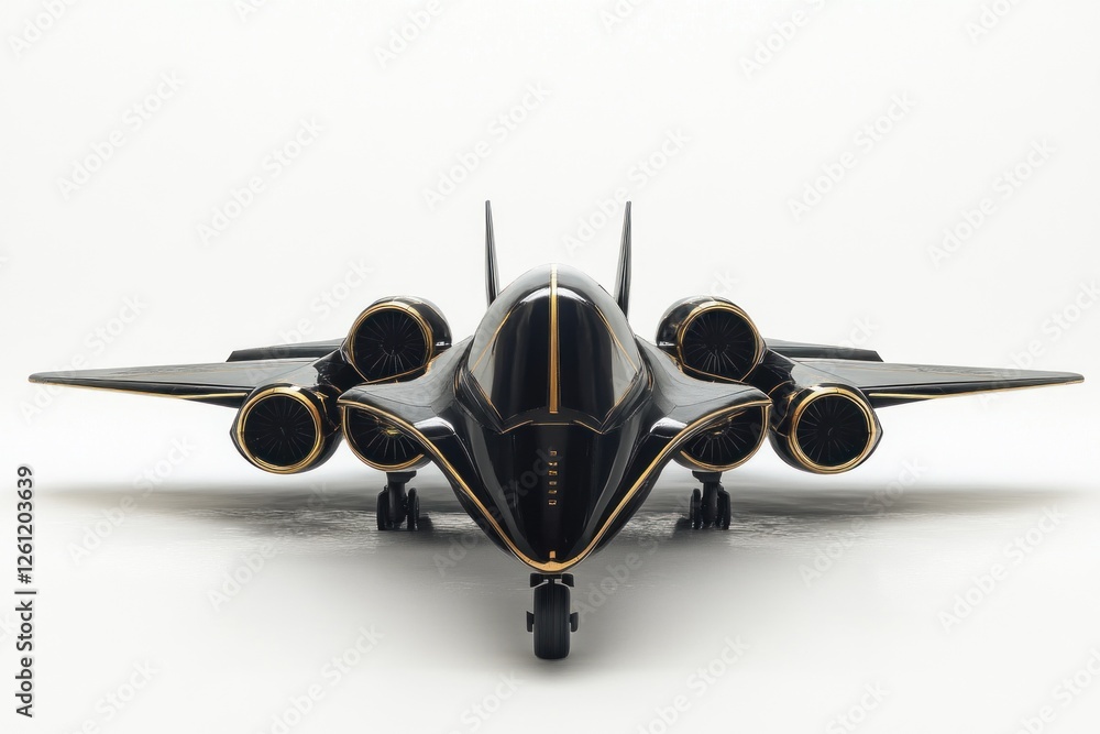 This striking black and gold fighter jet showcases a bold design with ...