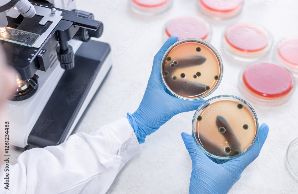 Scientist working with mold and fungal cultures in petri plate in the ...