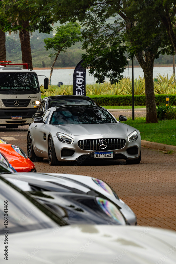 Saitn Silver Mercedes Benz AMG GT front view three quarters, Luxury ...