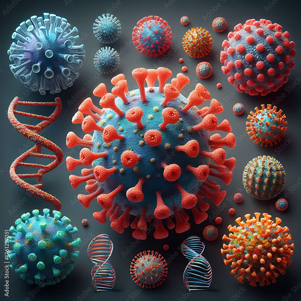 Viruses, germs and bacteria, microorganism types. Illness or disease ...