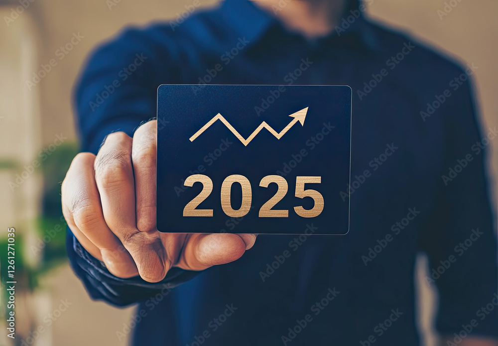 Man shows 2025 growth chart; office background; future planning Stock ...