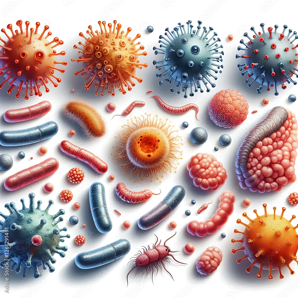 Viruses, germs and bacteria, microorganism types. Illness or disease ...