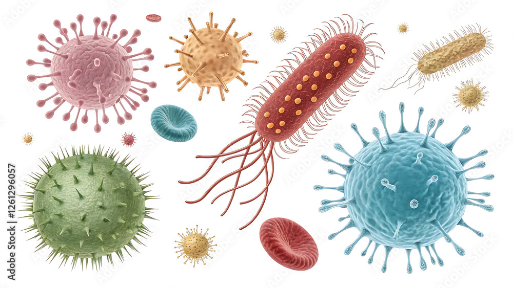 Viruses, germs and bacteria, microorganism types. Illness or disease ...