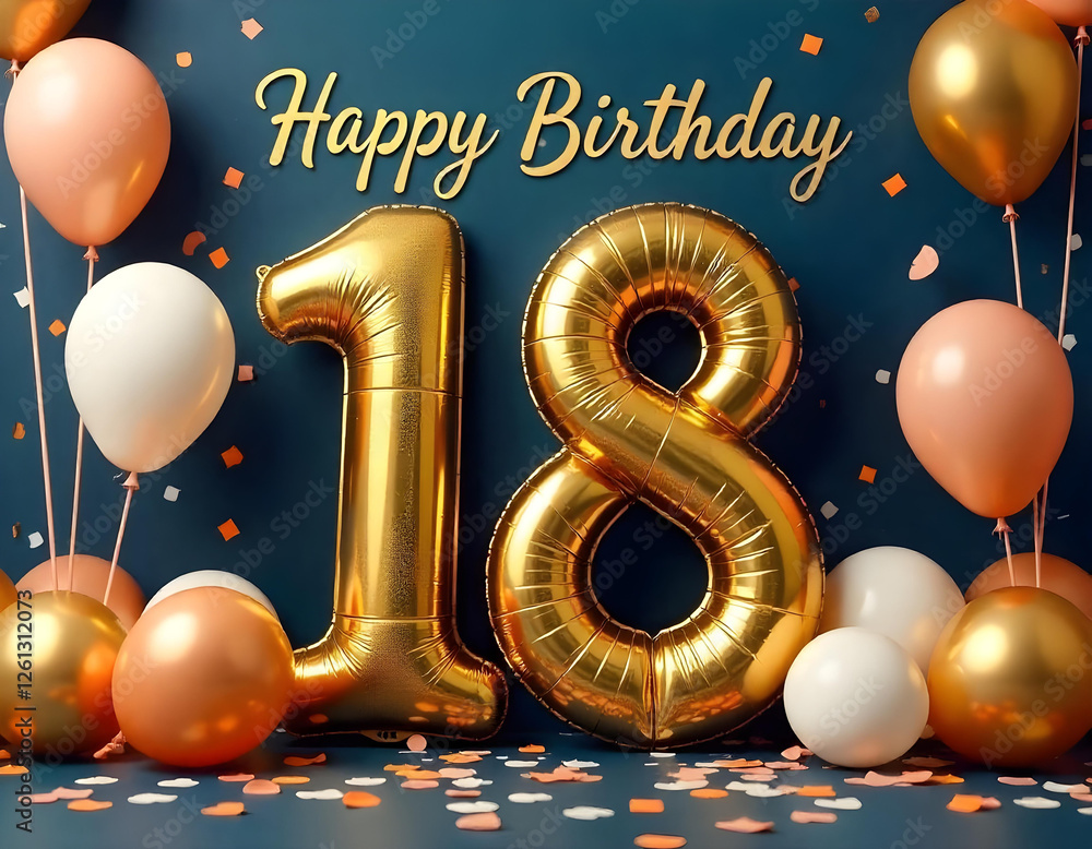 Gold 18th happy birthday background, 18th birthday card illustration ...