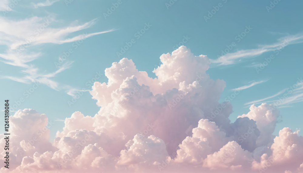 Soft pink clouds in blue sky for dreamy backgrounds, aesthetic designs ...