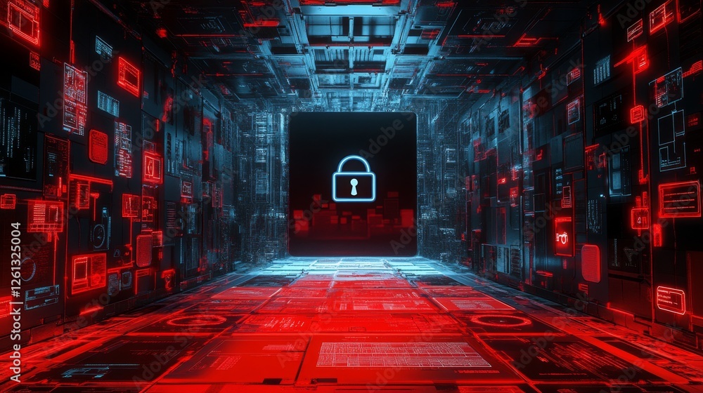 Securing digital access a lock above a grid cyber realm illustration ...