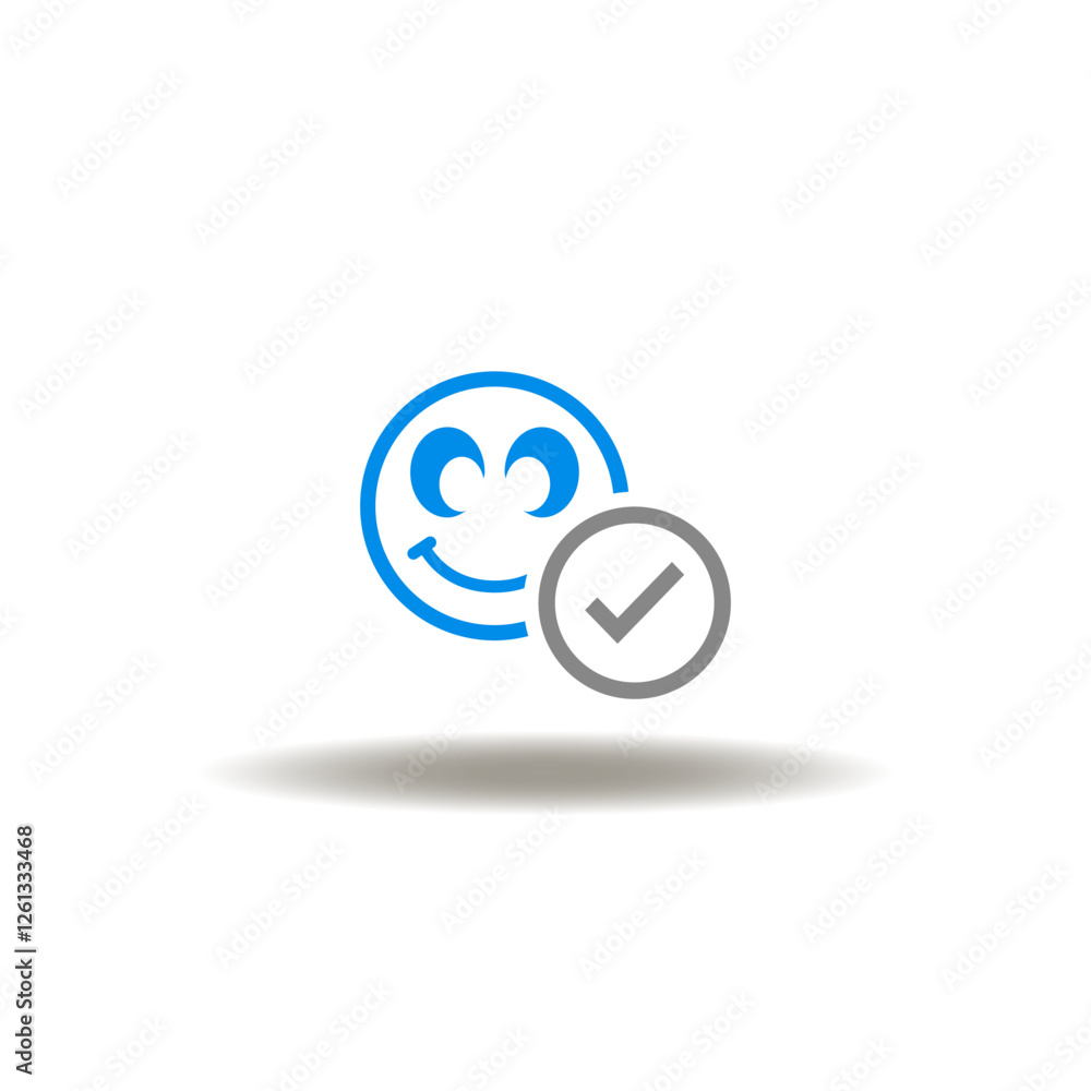 Vector illustration of smile face and check mark. Pictogram of positive ...