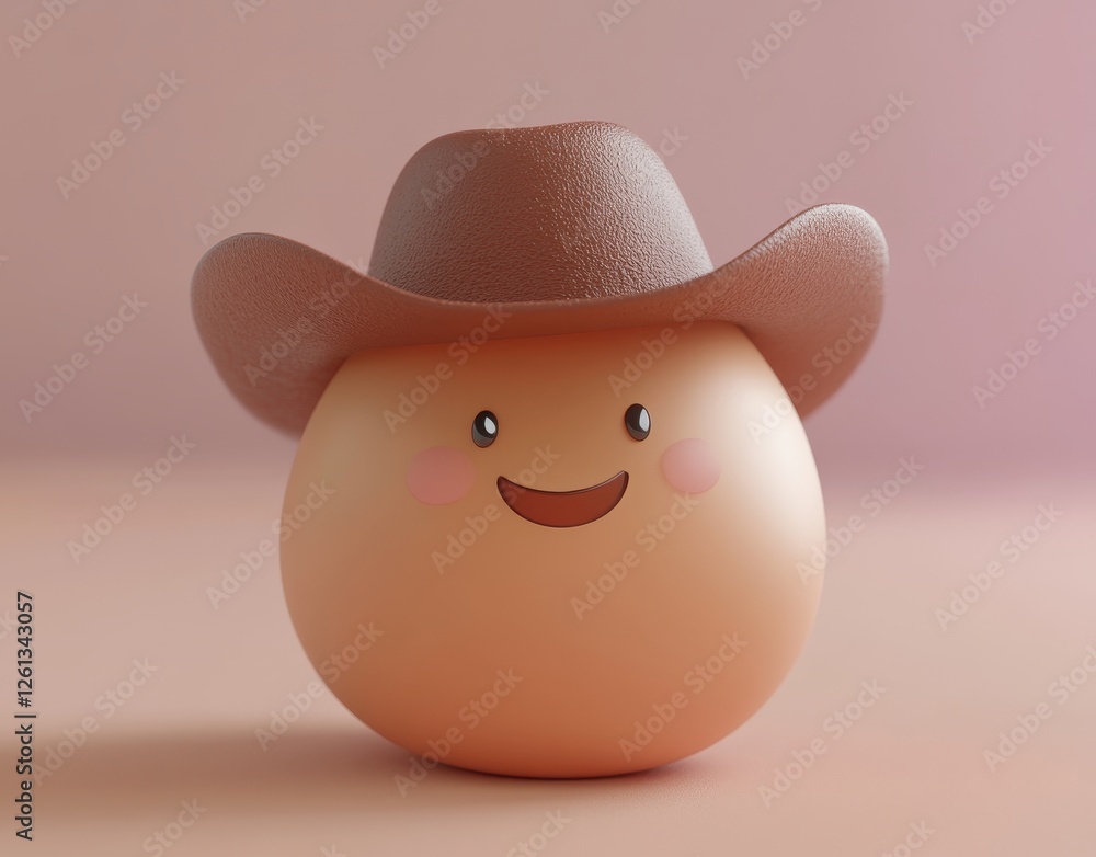 Seated and grinning, a cartoon poop dons a cowboy hat, complements it ...