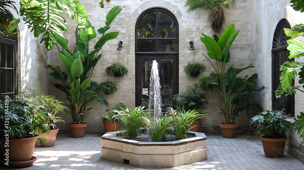 interior grand atrium arboretum with 10,000 plants and water fall in ...
