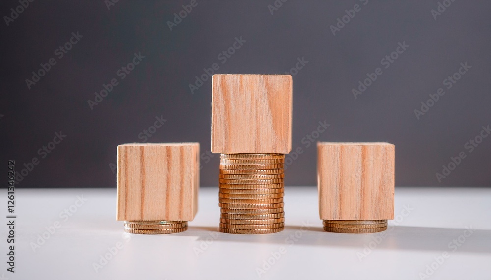 Three light wooden cubes, arranged in a tiered formation, suggest a ...