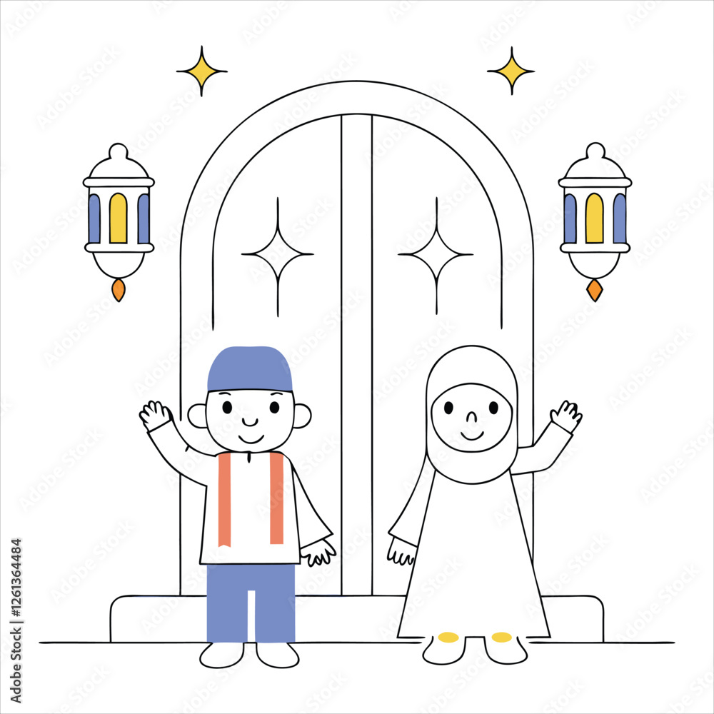 Festive Islamic Illustration for Ramadan, line art illustration draw ...