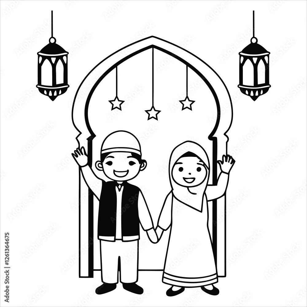 Festive Islamic Illustration for Ramadan, line art illustration draw ...