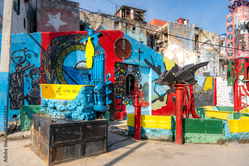 Havana, Cuba - December 30, 2024: Vibrant street art and sculptures in ...