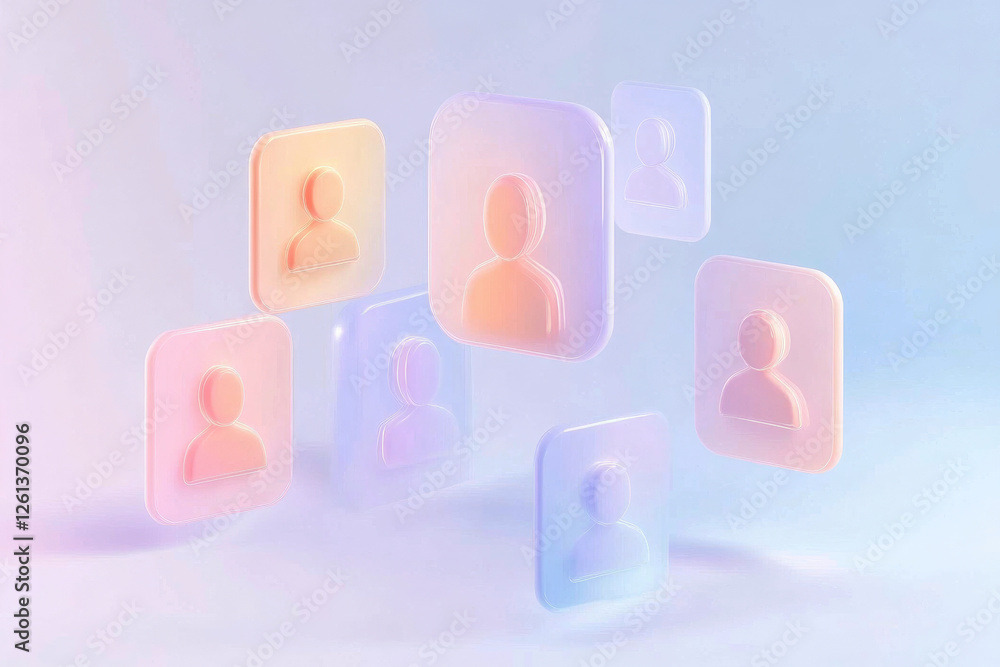 Render of floating avatar icons representing digital connection and ...