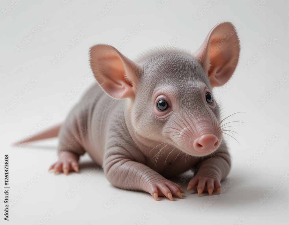 Baby Aardvark Lying on Its Belly with Oversized Ears and a Long Snout ...
