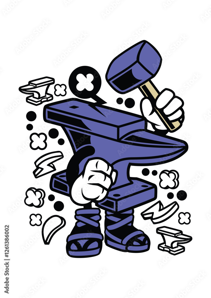 Anvil Artisan's Craft: This playful illustration showcases a stylized ...