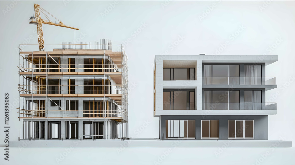 Two buildings next to each other Left Building under construction ...