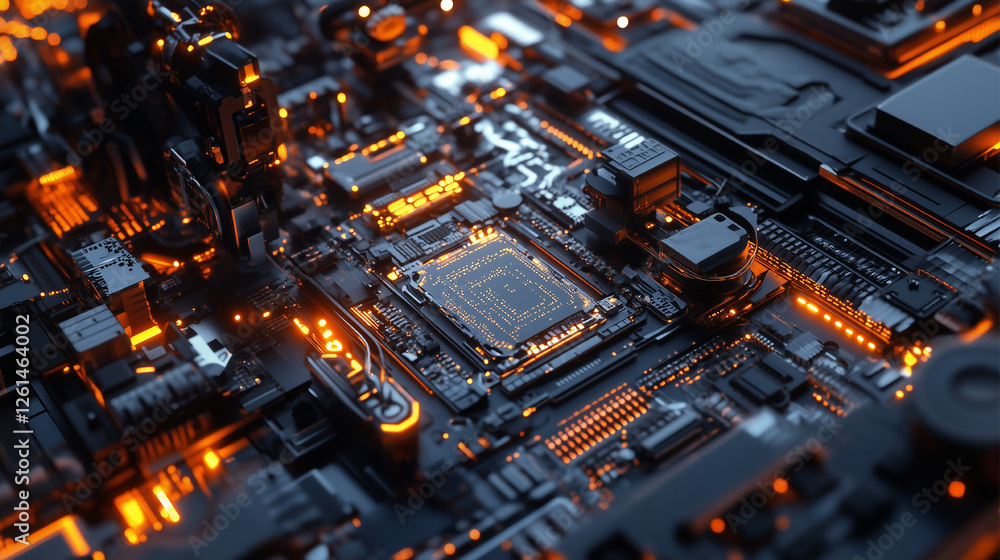 AI machine learning concept. Microchip, motherboard, cpu glowing ... AI machine learning concept. Microchip, motherboard, cpu glowing ...