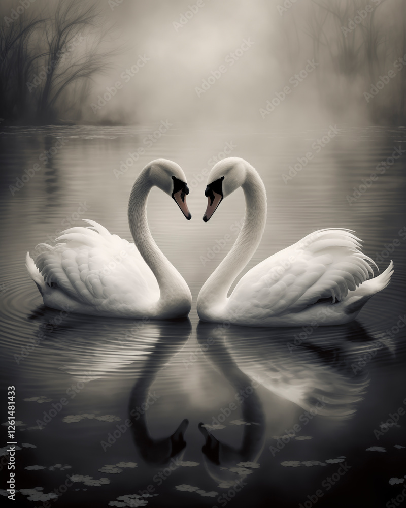 Cisnes formando un corazón en el agua, símbolo de amor y romance. Stock ...