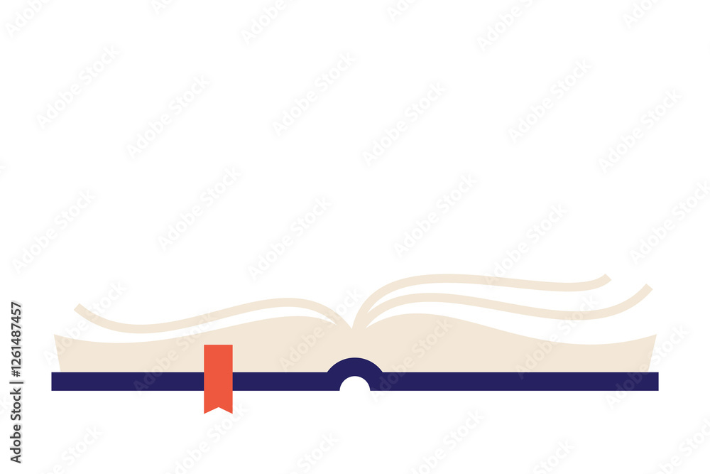 Minimalist illustration of open book with bookmark in flat design style ...