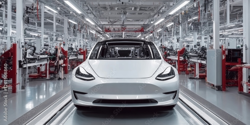 Modern electric vehicle assembly line showcasing production process in ...