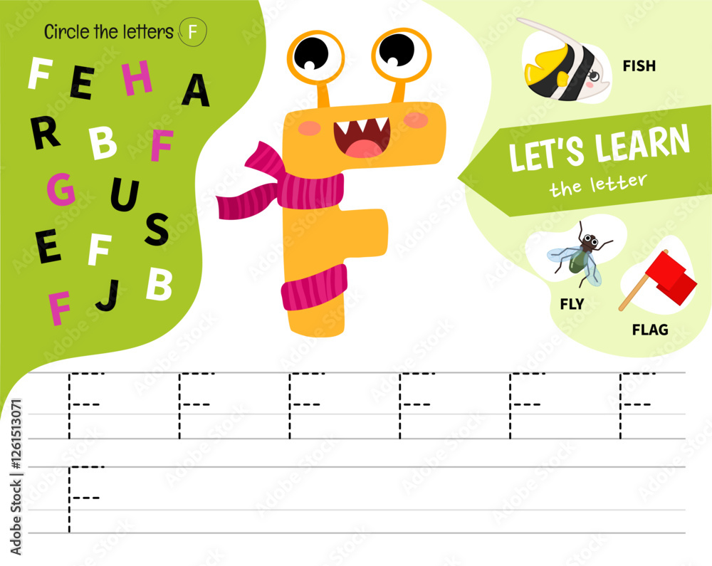 Kids learning material. Worksheet for learning alphabet. Letter F ...