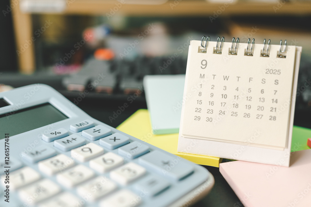 Desk calendar for SEPTEMBER 2025 with Sticky note. Calendar concept ...