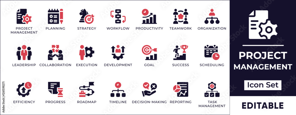 Flat project management icon set featuring task organization, workflow ...