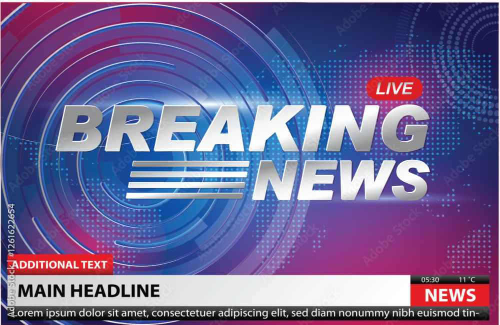 Set illustration of breaking news broadcast template featuring a ...