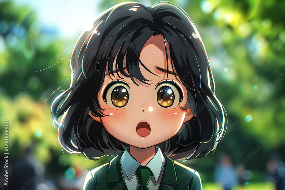 anime school girl, detailed webtoon-style art of a surprised teenage ...
