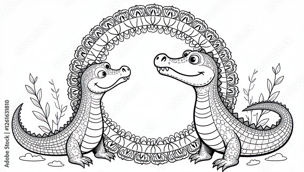 Cute Alligators Doodle Mandala Coloring Page Kids Design. Perfect for ...
