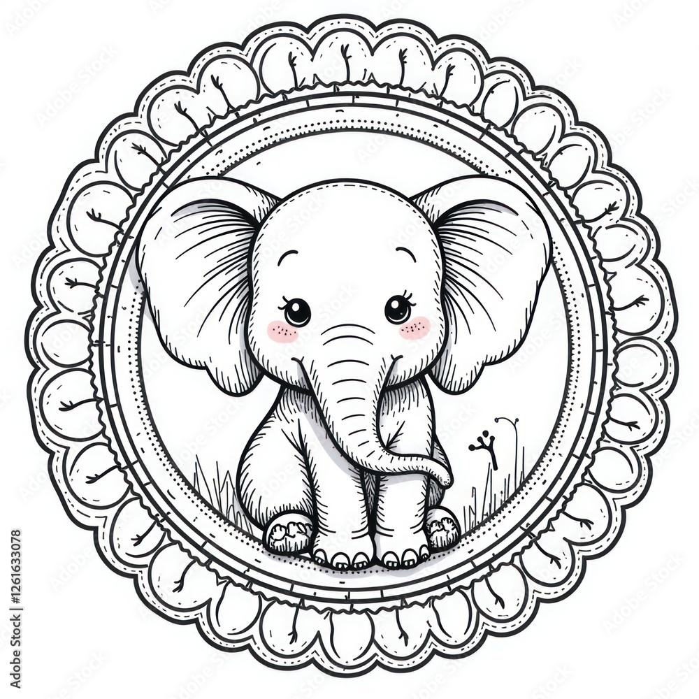 Cute Elephants Doodle Mandala Coloring Page Kids Design. Perfect for ...