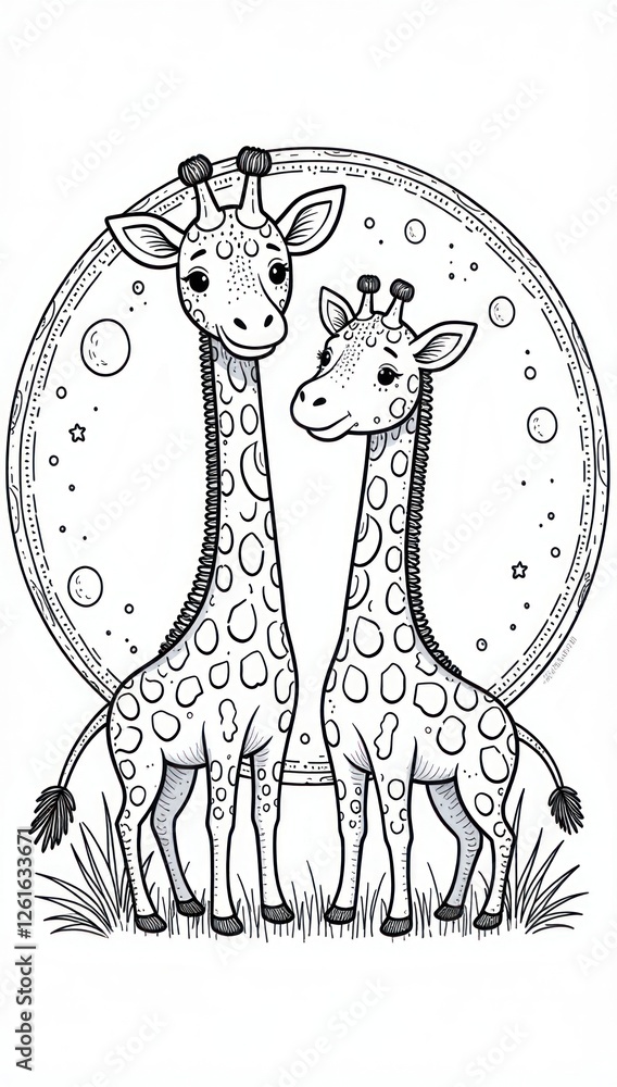 Cute Giraffes Doodle Mandala Coloring Page Kids Design. Perfect for ...