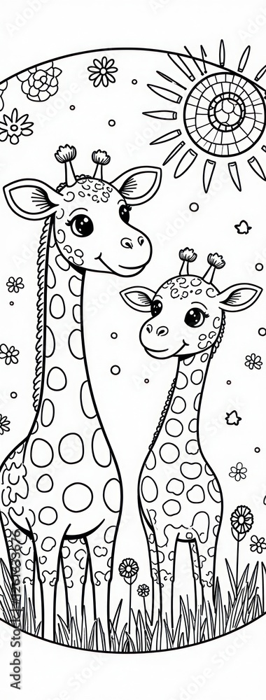 Cute Giraffes Doodle Mandala Coloring Page Kids Design. Perfect for ...