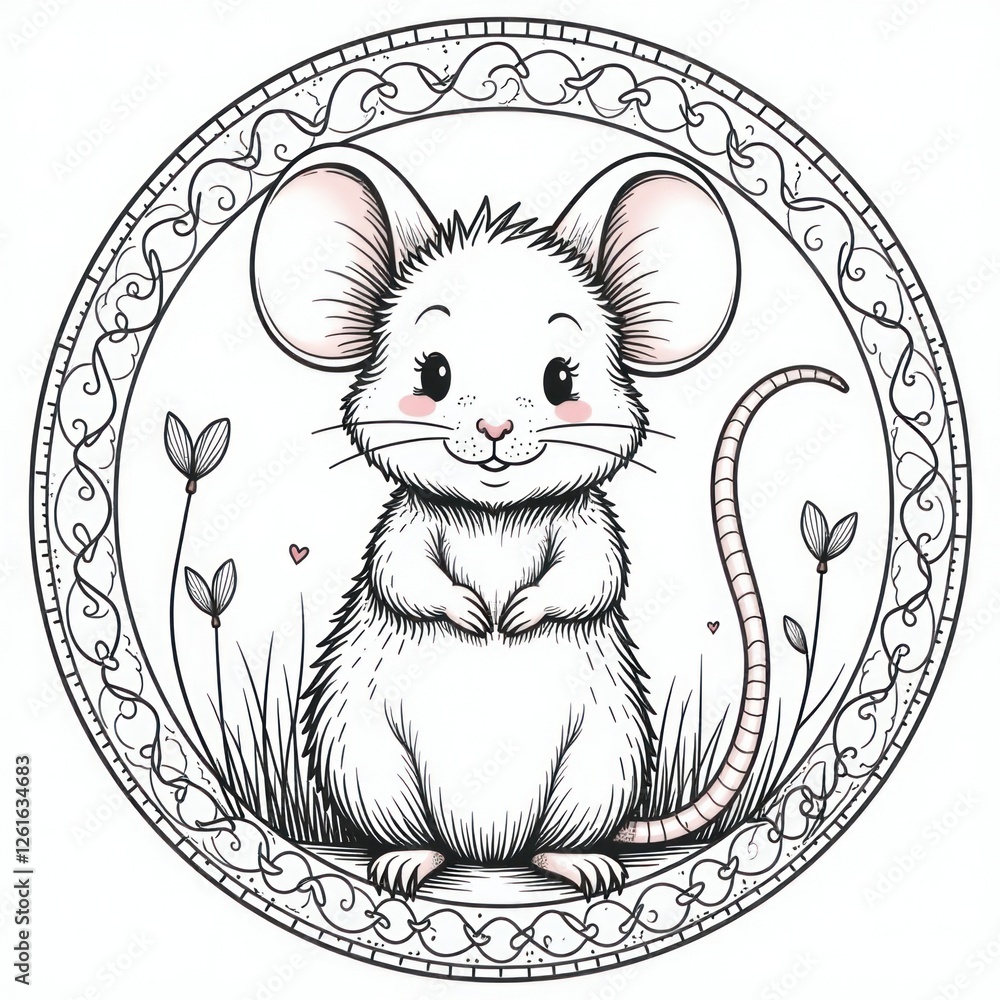 Cute Mice Doodle Mandala Coloring Page Kids Design. Perfect for ...
