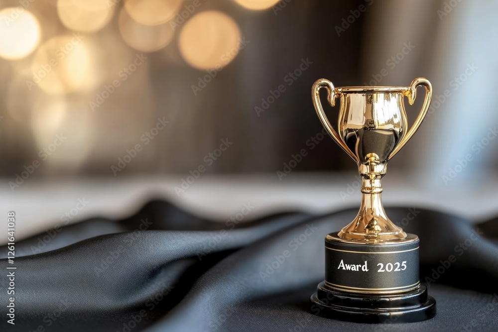 Engraved trophy: award inscription, 2025 year, golden prize, victory ...