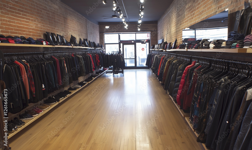 Contemporary styles lined up on sleek racks in a minimalist display ...