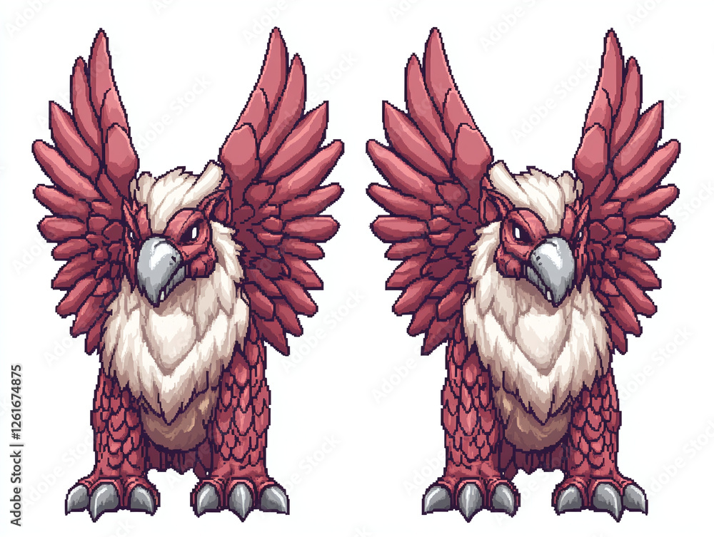 Pixel Art Mythical Red Bird Creature Stock Illustration | Adobe Stock