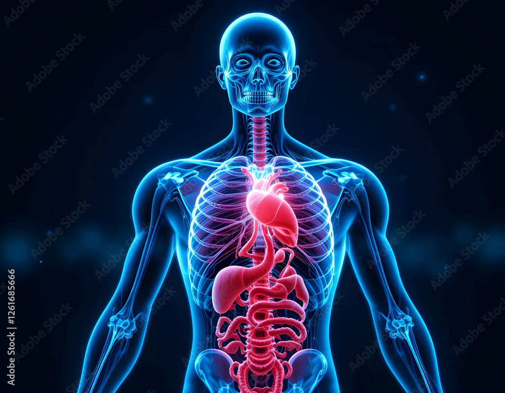 Human Anatomy Illustration Showing Internal Organs and Skeleton ...