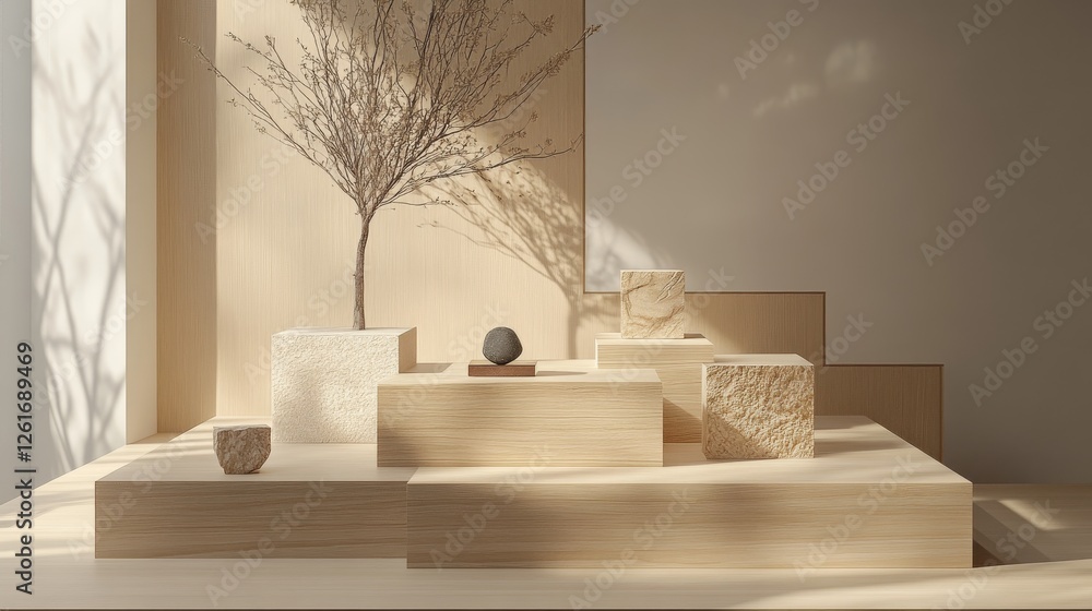 Natural wood cube platforms, multi-level display stages, maple wood ...