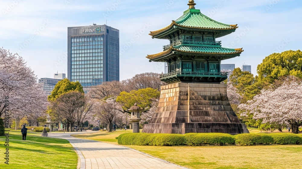 Cherry blossom season at tokyo's historic temple japan landscape ...