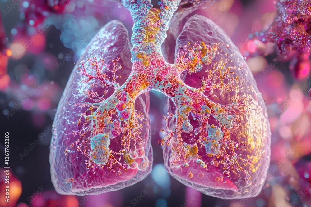 Respiratory disorders visualized in human lungs, showing structural ...