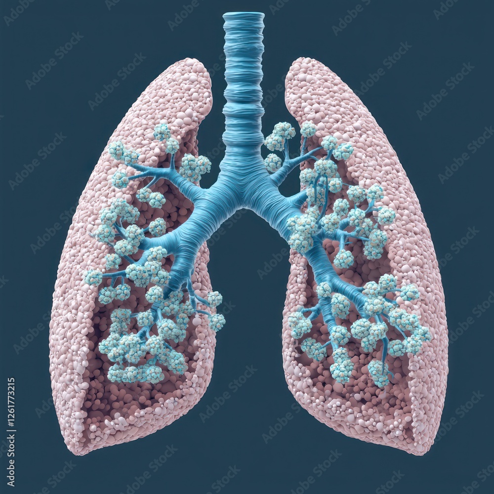 Alveoli function in the lungs with oxygen diffusion process visualized ...