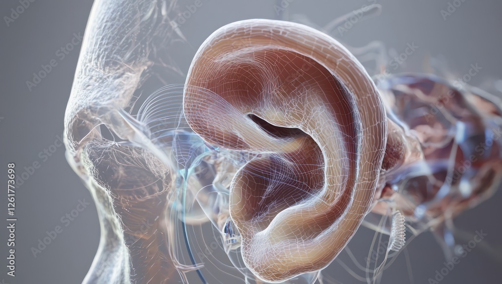 Human ear anatomy visualized, focusing on sound wave transmission and ...